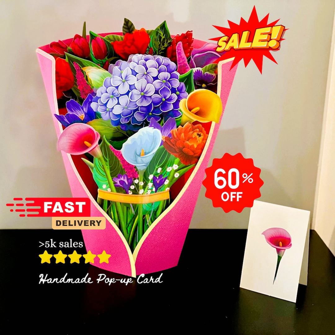 3D Flower Bouquet Pop-up Card Thoughtful Greeting Card for Thinking of ...