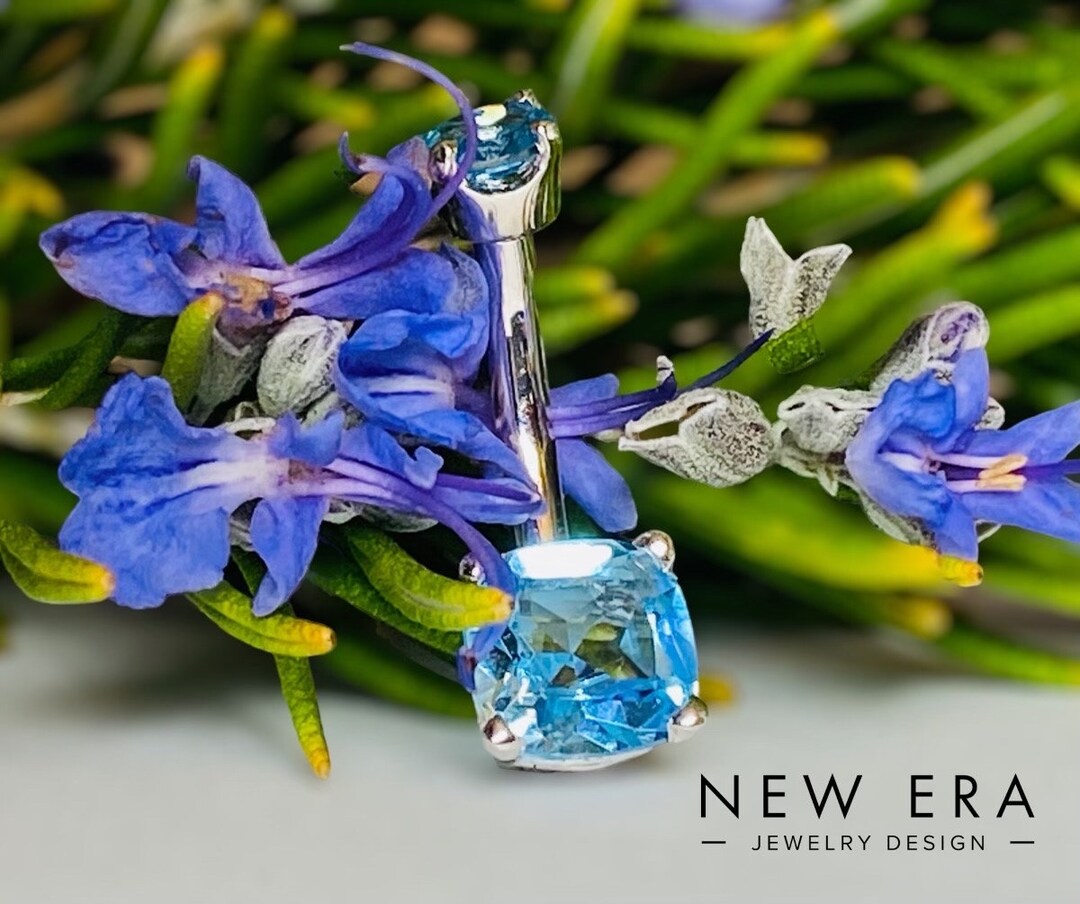 14 Karat Gold Blue Topaz Bellybutton Ring Customizable Navel Jewelry ...