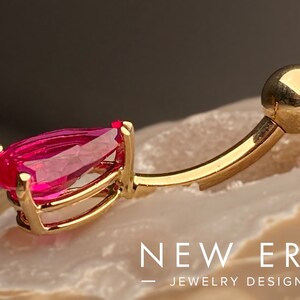 14 Karat Gold Ruby Belly Button Ring. Pear-shaped Navel Ring. Ruby Body ...