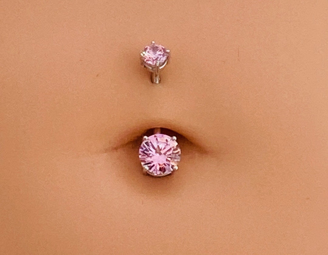 14k Solid White Gold 1/2in Belly Button Ring. 14-gauge Featured With 2 ...