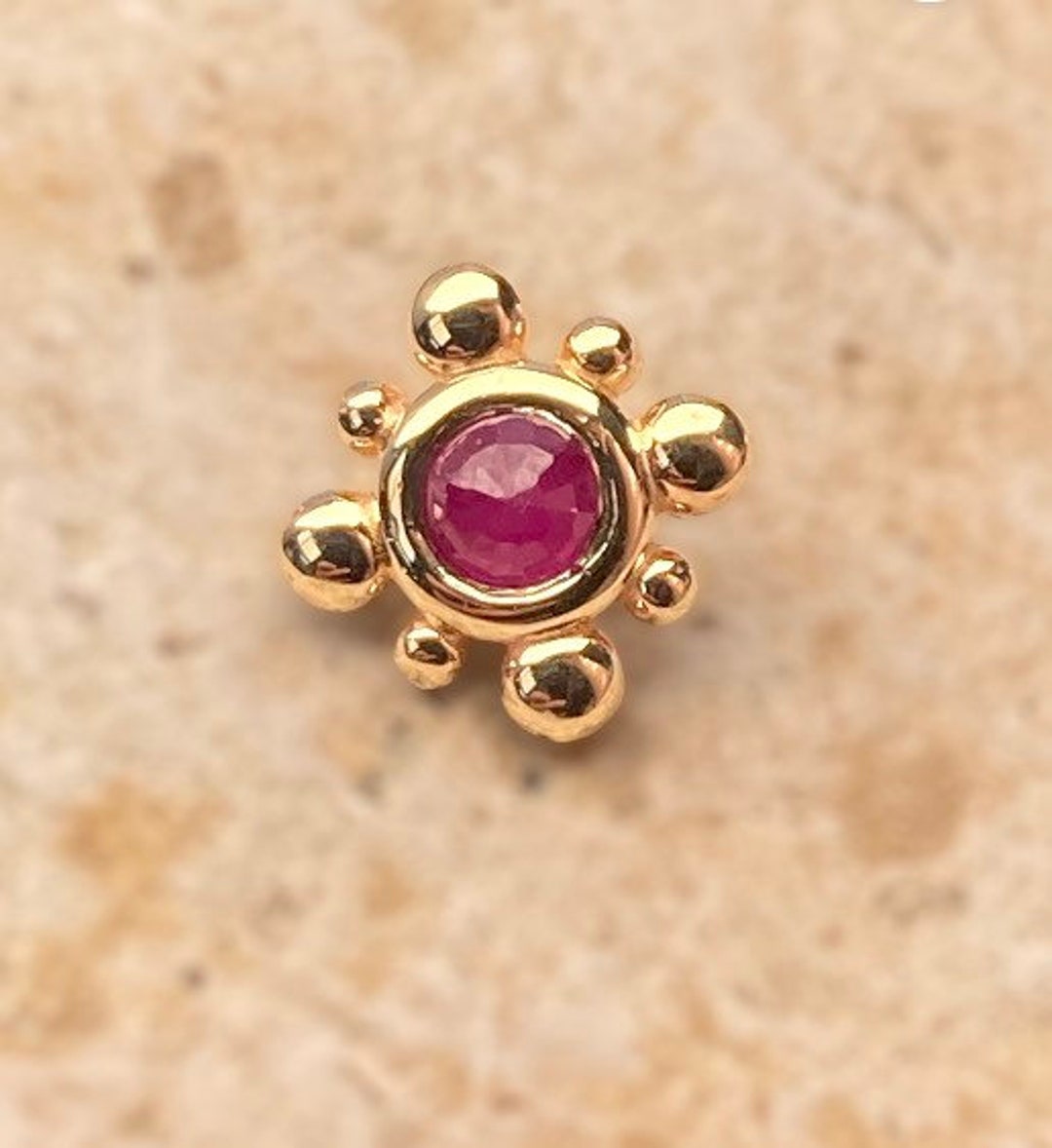 14k Solid Gold Ruby Gold End Body Jewelry. Dermal Implant 14g 16g ...