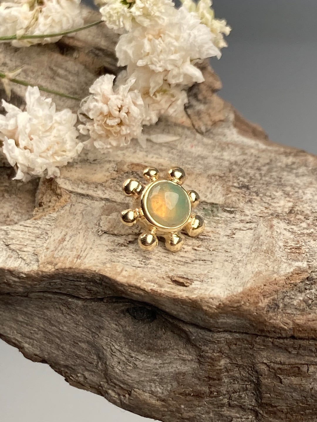 14k Solid Gold Natural Opal Decorative End. Body Jewelry 14 and 16 ...