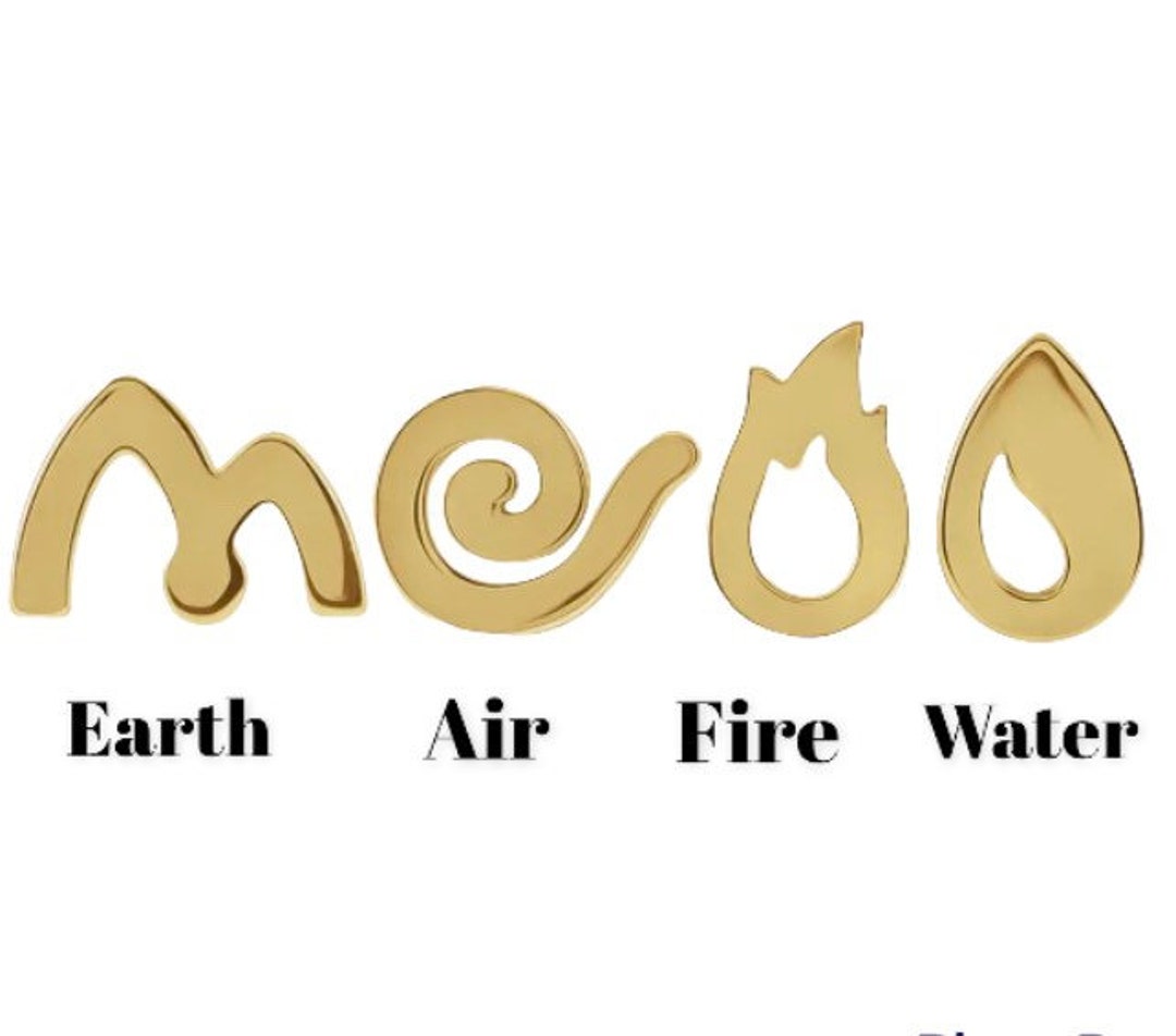 14 Karat Solid Gold Earth, Air, Fire, Water Elements. Decorative Gold ...
