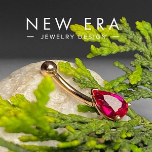 14 Karat Gold Ruby Belly Button Ring. Pear-shaped Navel Ring. Ruby Body ...