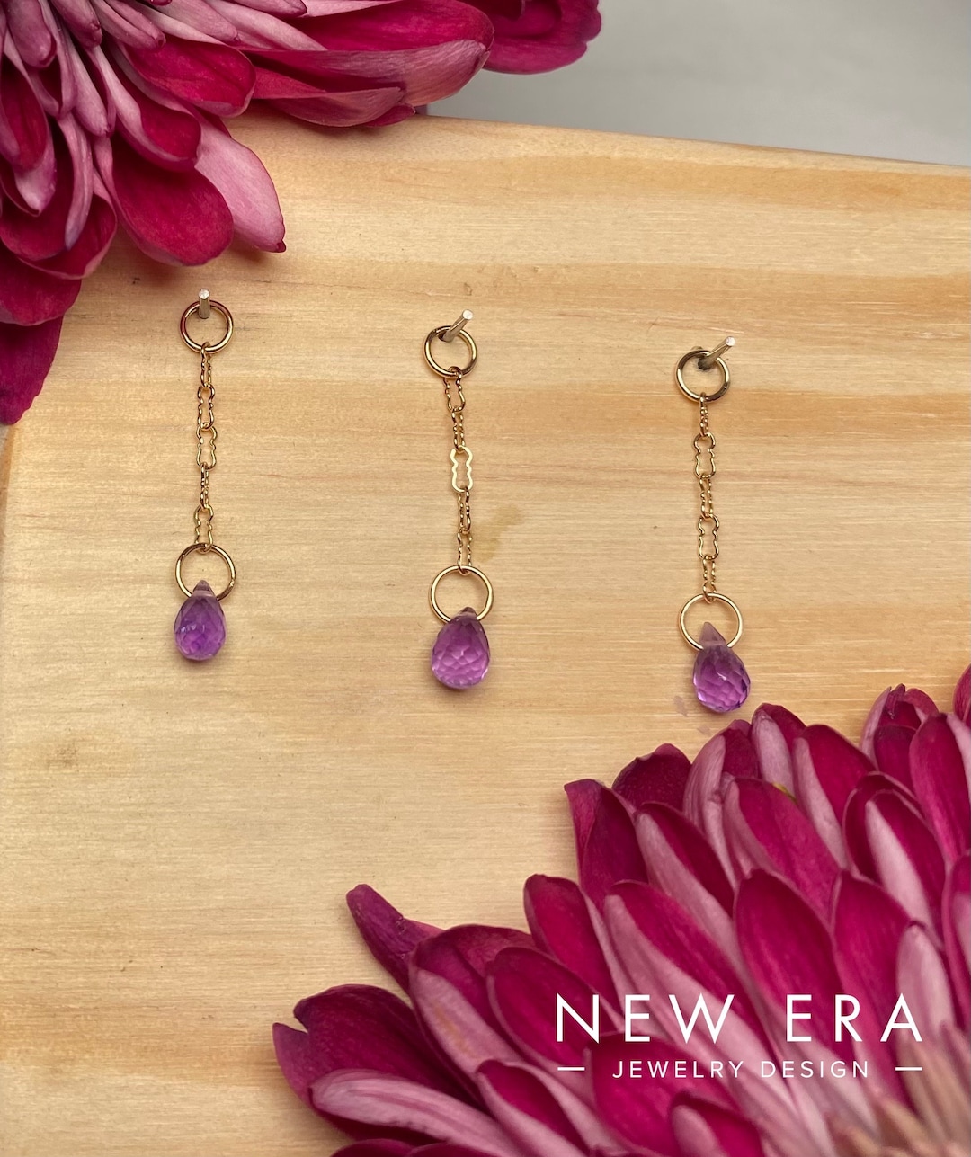 14 Karat Solid Gold Briolette Cut Amethyst Dangle Attachment. Cartilage ...