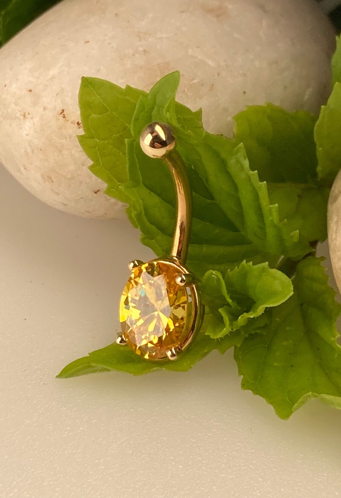 14k Gold Yellow Sapphire Belly Button Ring Featuring a - Etsy