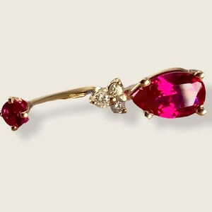 14 Karat Solid Gold J Barbell Belly Button Ring. Ruby Navel Ring ...