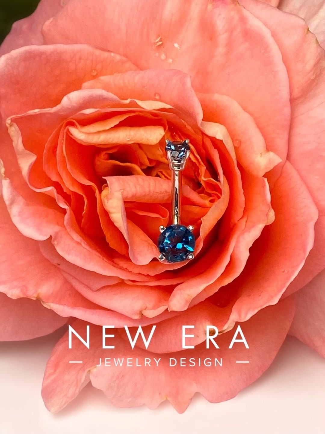 14 Karat Solid Gold Natural London Blue Topaz Belly Button. Topaz Navel ...