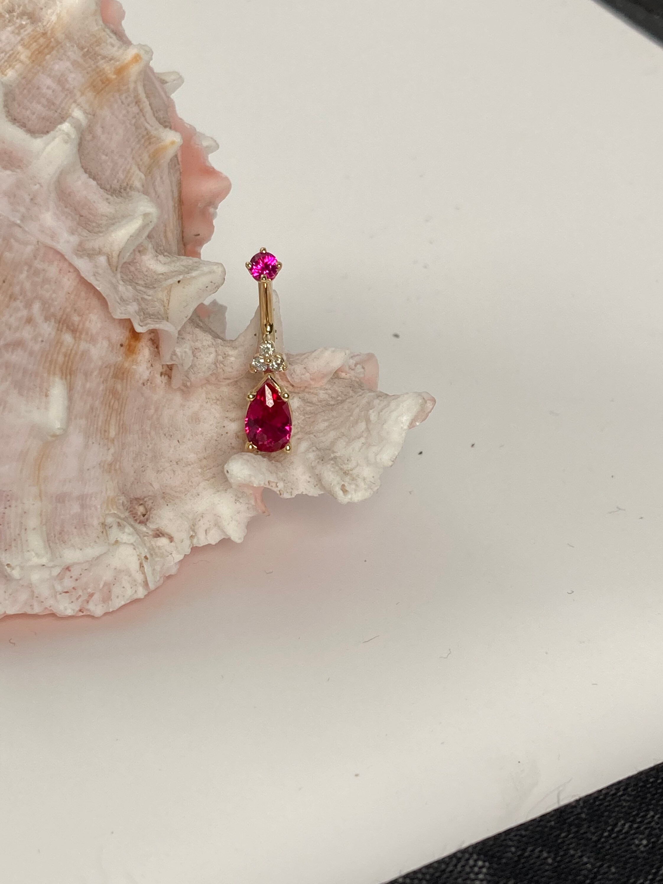 14 karat solid gold J barbell belly button ring. Ruby Navel | Etsy