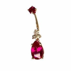 14 Karat Solid Gold J Barbell Belly Button Ring. Ruby Navel Ring ...
