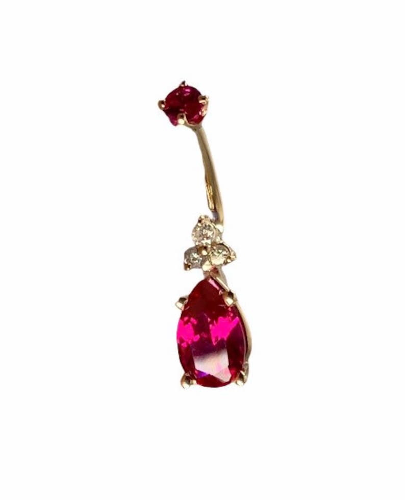 14 Karat Solid Gold J Barbell Belly Button Ring. Ruby Navel Ring ...