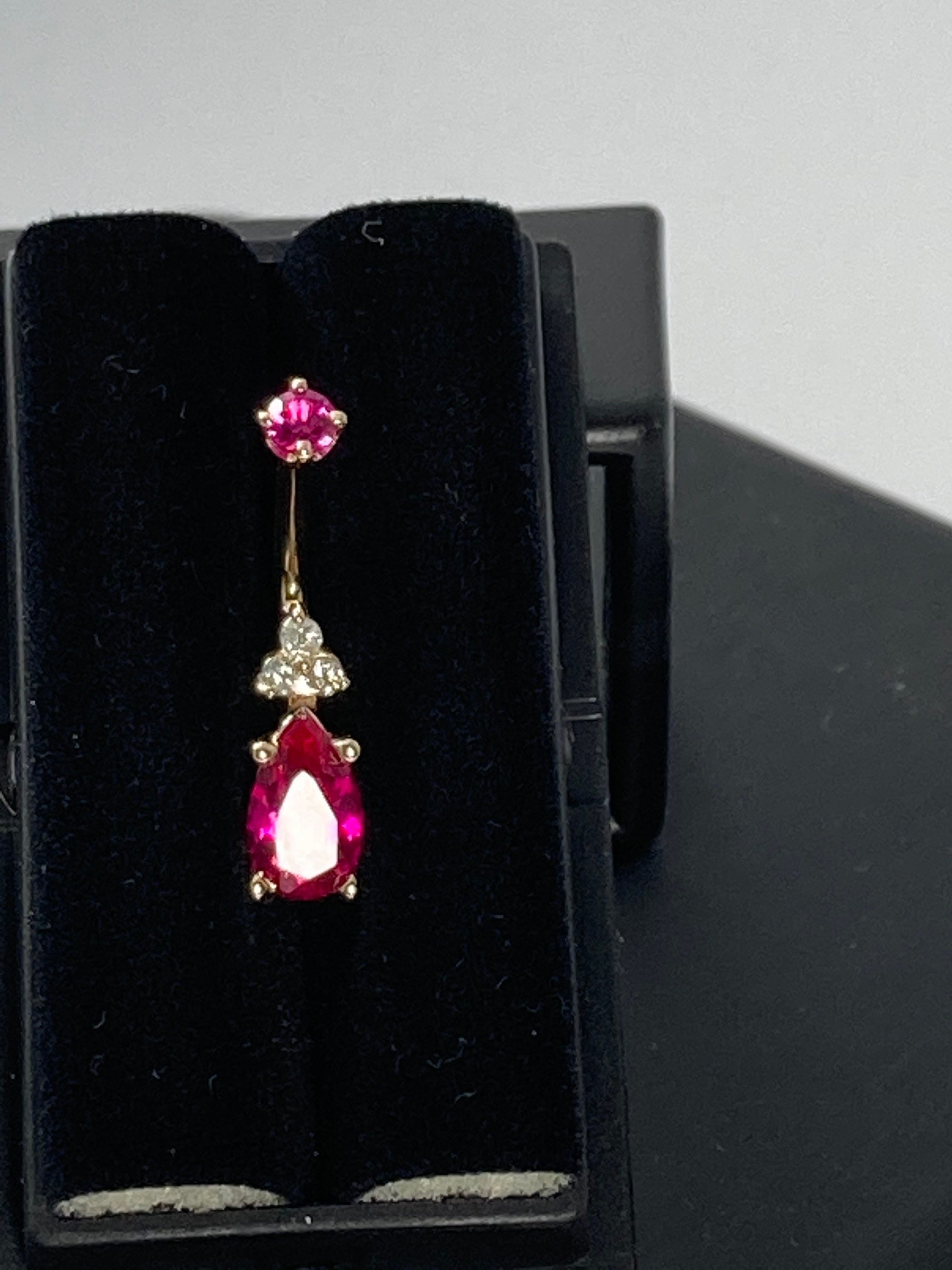 14 Karat Solid Gold J Barbell Belly Button Ring. Ruby Navel Ring ...