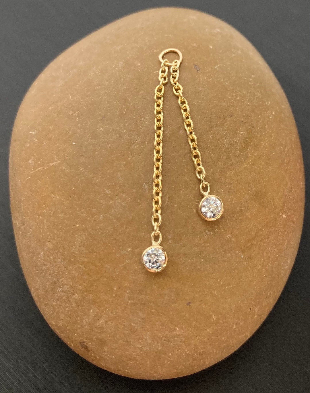 14 Karat Solid Gold Double Bezel Dangle Attachment. 5/8 Inch and 3/4 ...