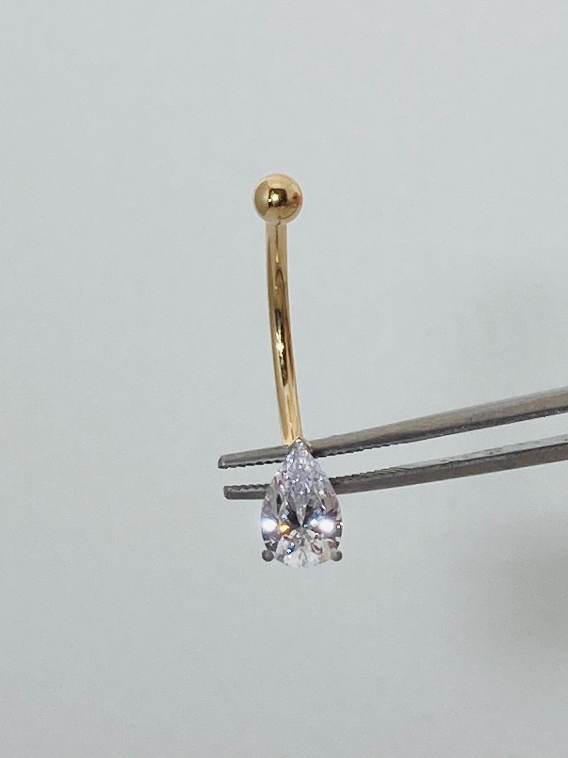 14k solid gold belly button ring 3/8inch barbell Set with a | Etsy