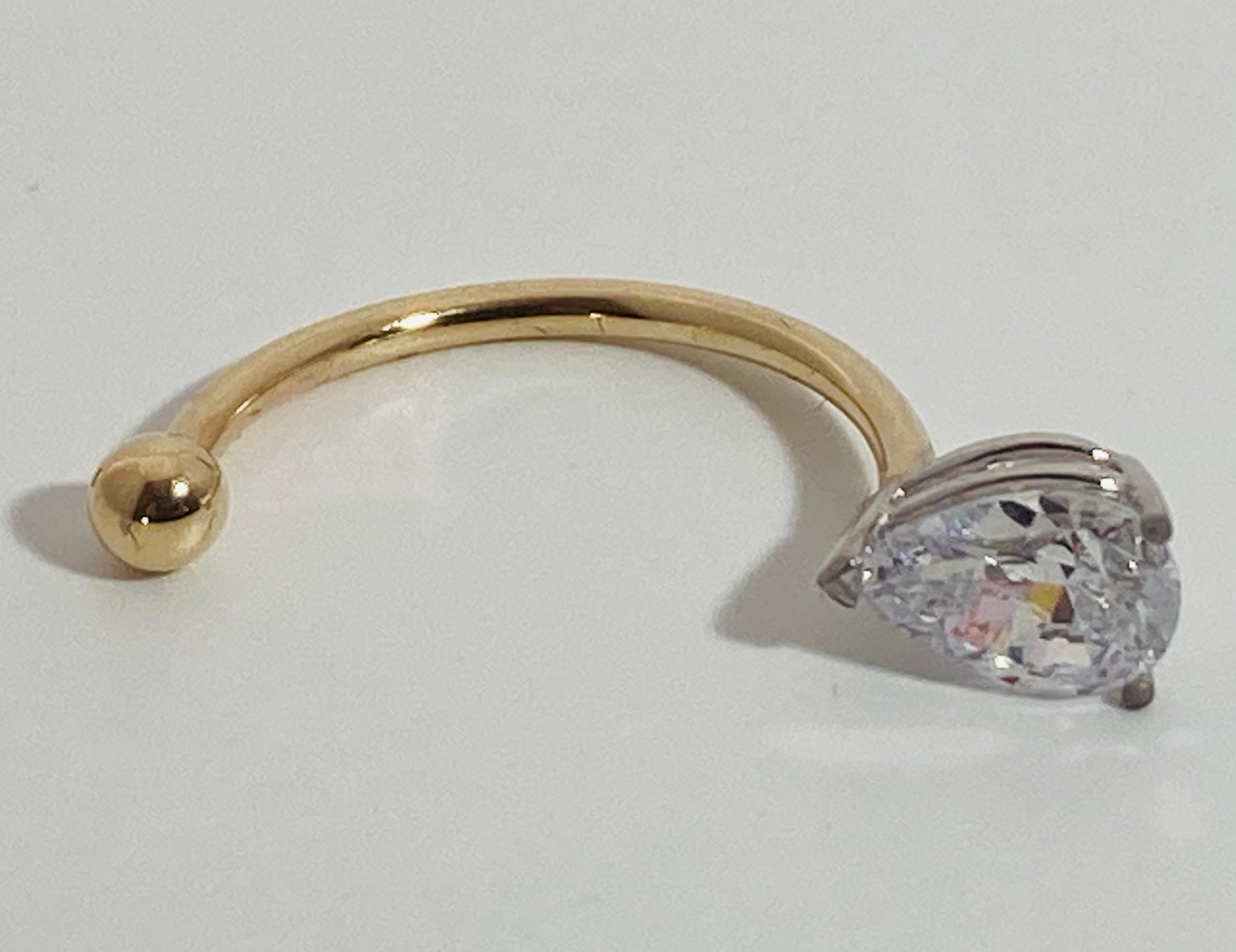 14k solid gold belly button ring 3/8inch barbell Set with a | Etsy