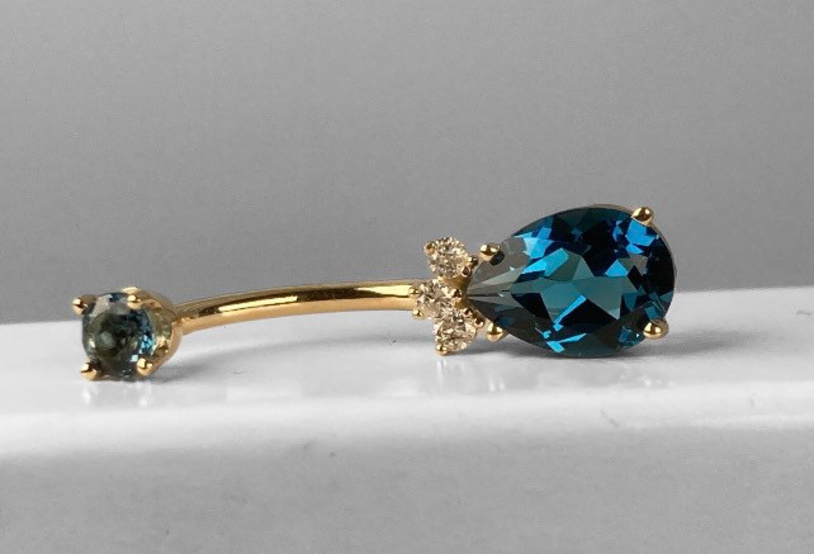 14 Karat Solid Gold London Blue Topaz & Diamond Belly Button - Etsy