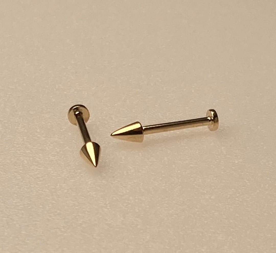 14k Solid Gold Spike Threadless Earring. 18 Gauge and 16 Gauge Options ...