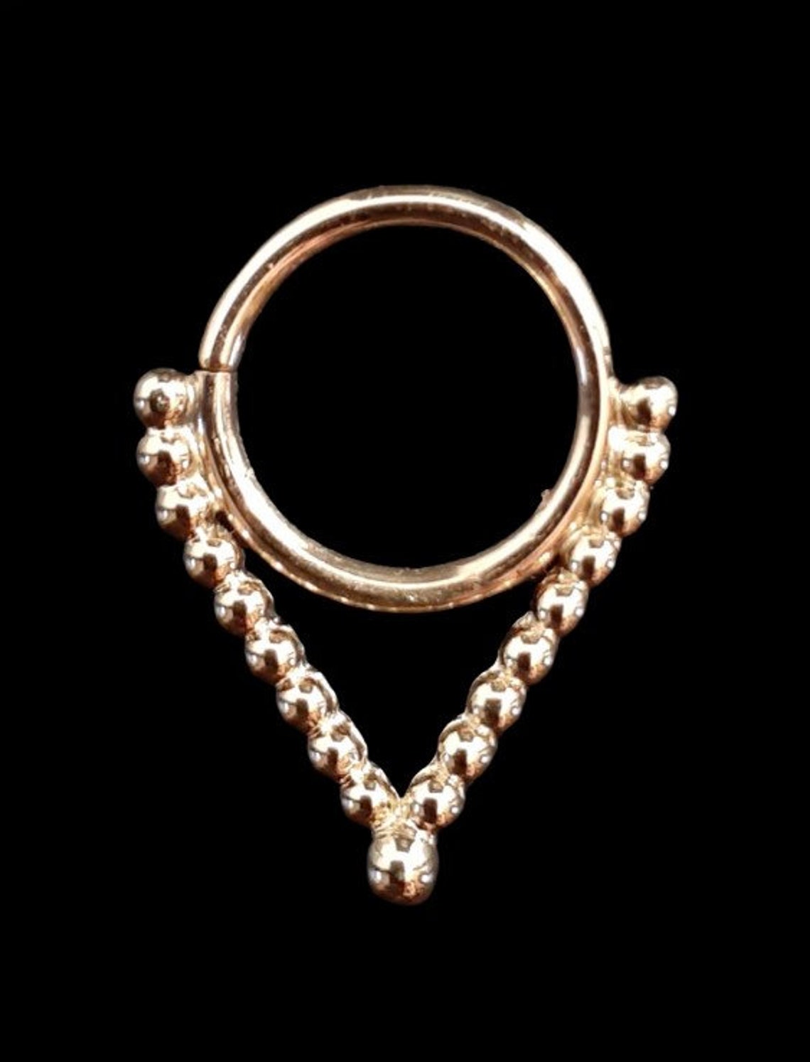 14 Karat Solid Gold Beaded Drop Down Pointed Septum Ring. 3/8 Inch ...