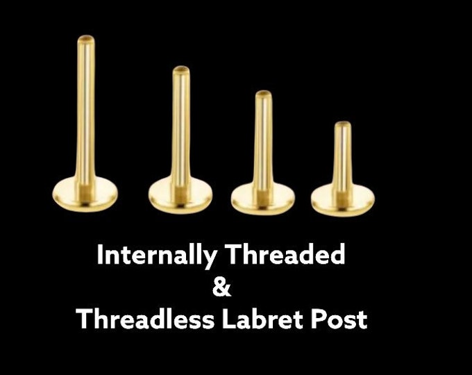 14k Solid Gold Labret Post- White, Rose and Yellow Gold Post 5mm, 6mm ...