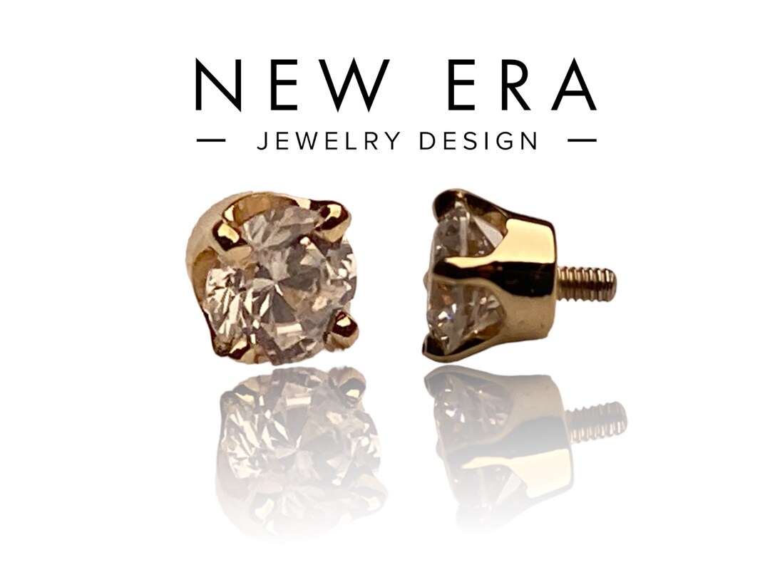 14k Solid Gold 14g Thread Gold End for Bellybutton Rings Top Screw. 4mm ...