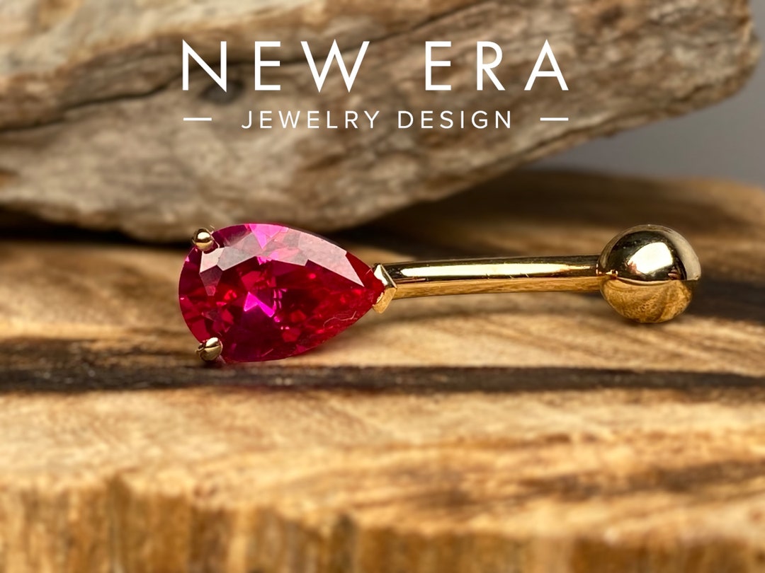 14 Karat Gold Ruby Belly Button Ring. Pear-shaped Navel Ring. - Etsy