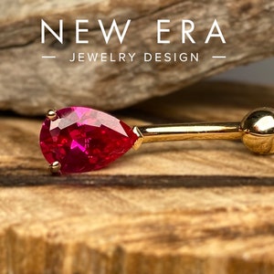 14 Karat Gold Ruby Belly Button Ring. Pear-shaped Navel Ring. Ruby Body ...