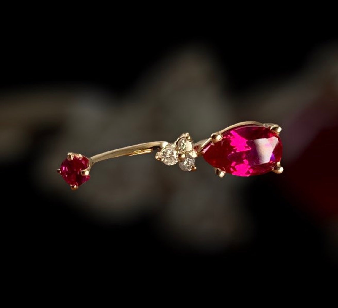 14 Karat Solid Gold J Barbell Belly Button Ring. Ruby Navel Ring ...