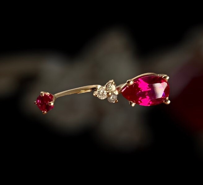 14 karat solid gold J barbell belly button ring. Ruby Navel | Etsy