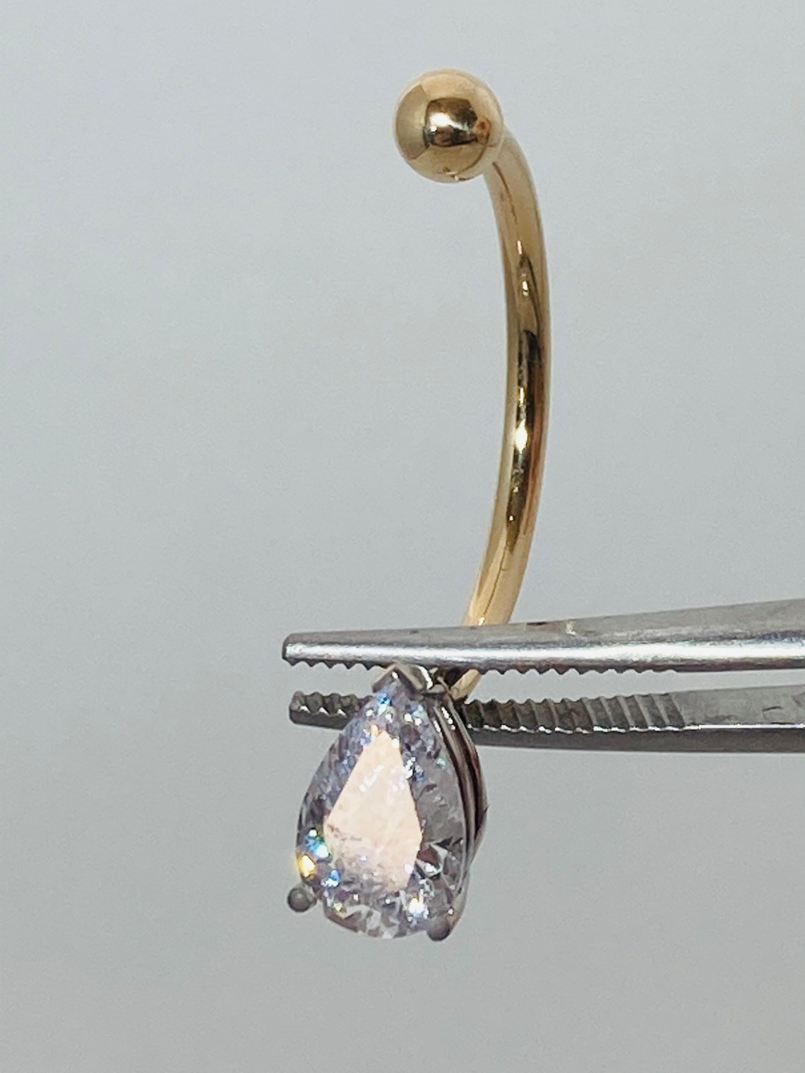 14k solid gold belly button ring 3/8inch barbell Set with a | Etsy