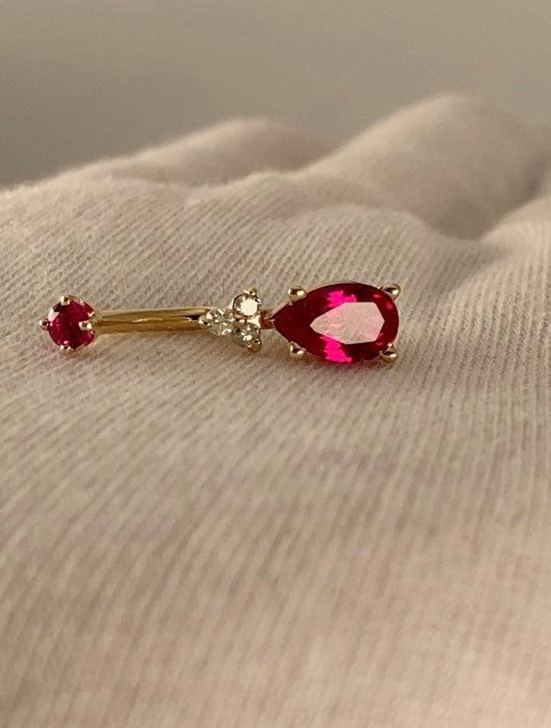 14 Karat Solid Gold J Barbell Belly Button Ring. Ruby Navel Ring ...