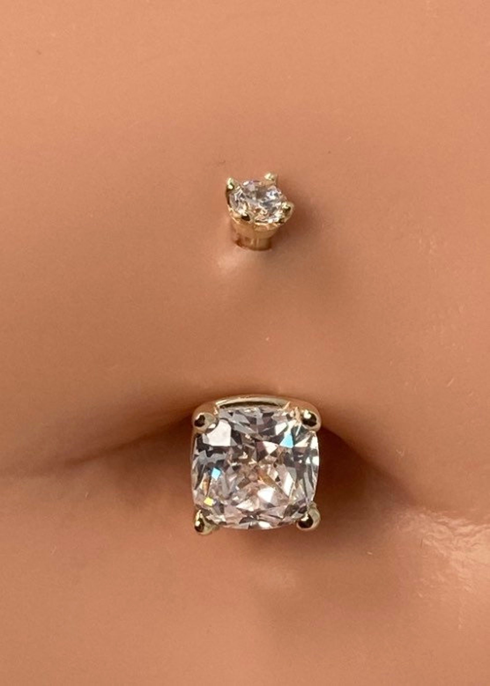 14k Solid Gold Navel Ring, Cushion Belly Button Ring. White Cushion ...