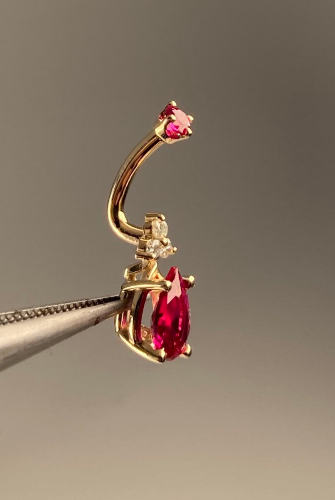 14 Karat Solid Gold J Barbell Belly Button Ring. Ruby Navel Ring ...