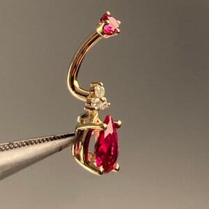 14 Karat Solid Gold J Barbell Belly Button Ring. Ruby Navel Ring ...