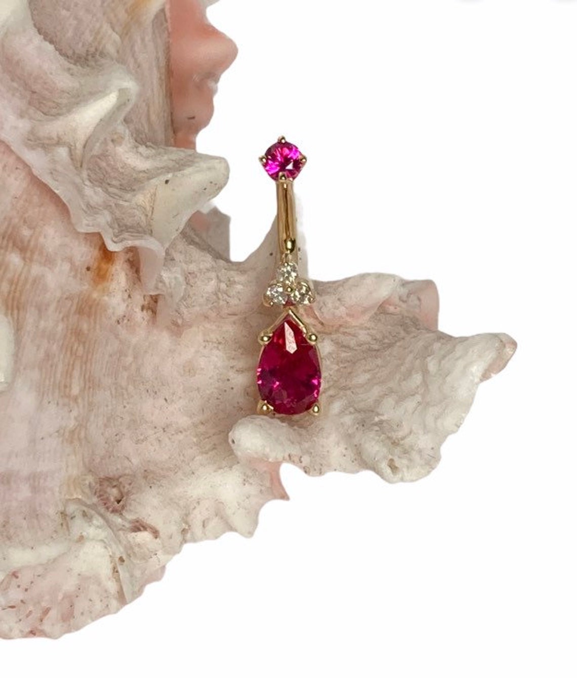 14 Karat Solid Gold J Barbell Belly Button Ring. Ruby Navel Ring ...