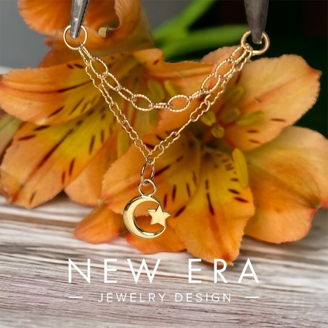 14KY Gold Crescent, Moon, and Star Attachment Dangle, Body Jewelry ...