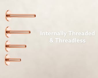 14k Solid Gold Labret Post- White, Rose and Yellow Gold Post 5mm, 6mm ...
