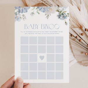 Dusty Blue Floral Baby Bingo Baby Shower Game Blue Baby Bingo Game Baby ...
