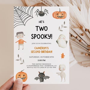 Two Spooky Halloween Birthday Invite Two Spooky Birthday Invitation ...