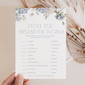 Dusty Blue Floral I Love You Around the World Bridal Shower Game ...