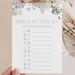Dusty Blue Floral Bridal Pictionary Game Bridal Shower Pictionary Game ...