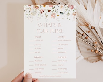 Dusty Blue Floral What's in Your Purse Bridal Shower Game Template What ...