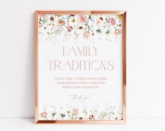 Dusty Blue Floral Family Traditions Baby Shower Sign Family - Etsy