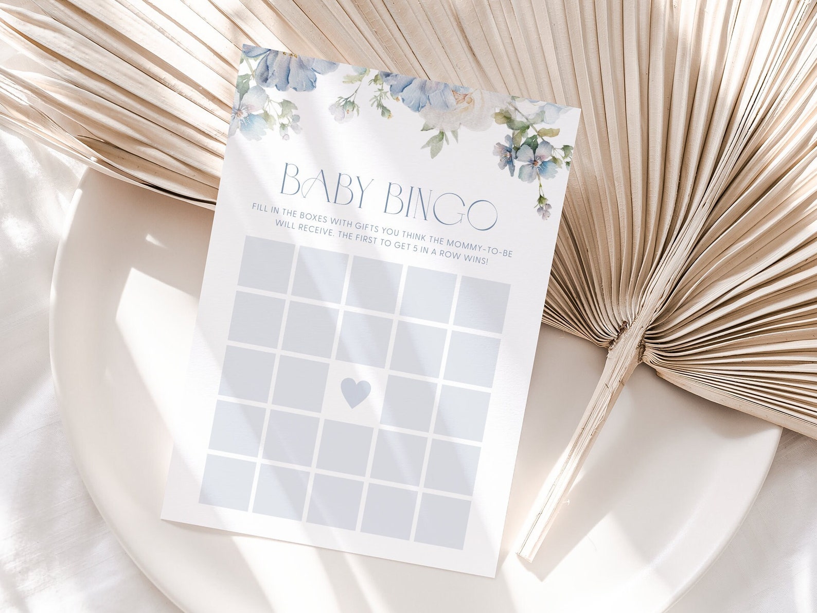 Dusty Blue Floral Baby Bingo Baby Shower Game Blue Baby Bingo Game Baby ...
