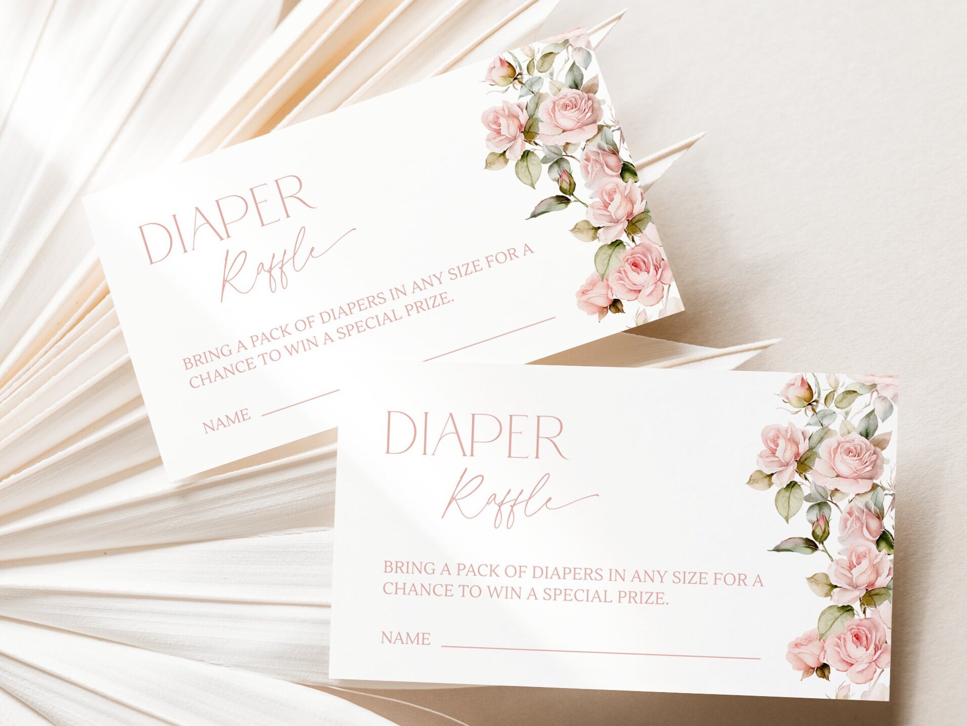 Dusty Pink Rose Diaper Raffle Card Baby Shower Diaper Raffle Tickets ...
