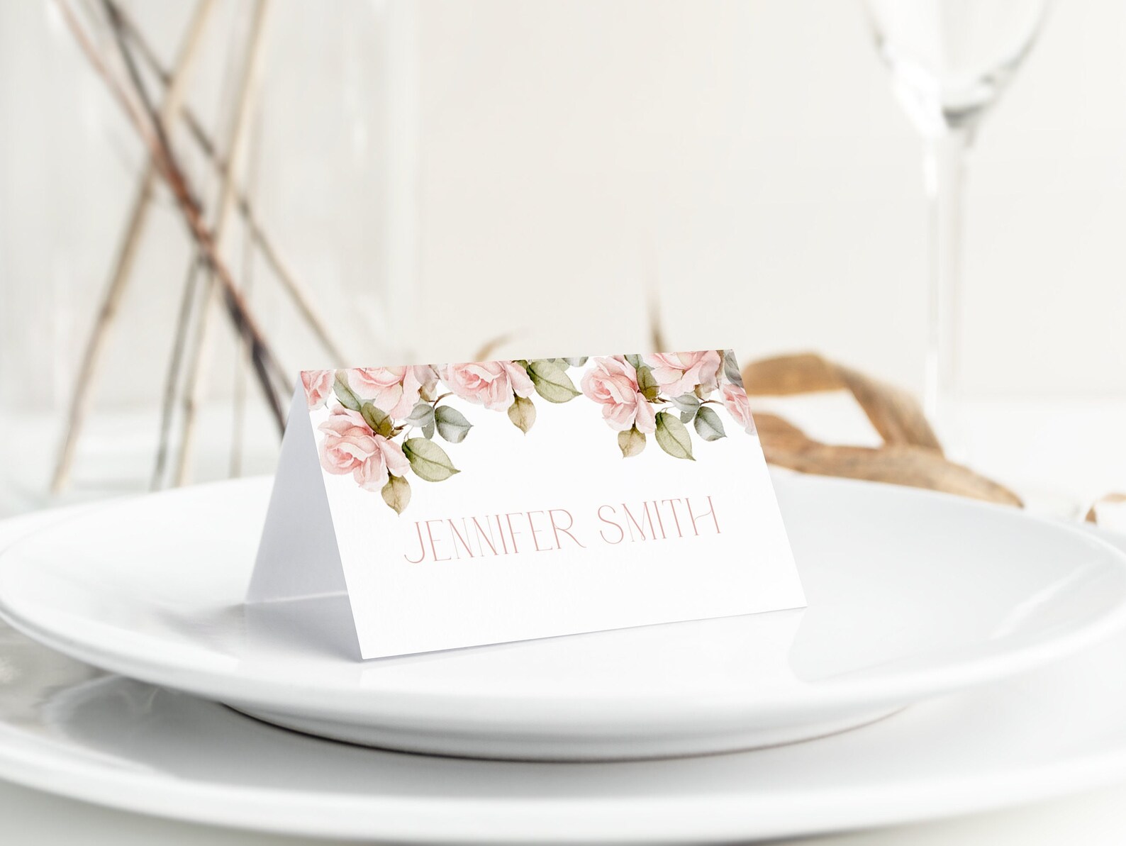 Dusty Pink Rose Place Card Template Blush Pink Place Card Rose Wedding ...