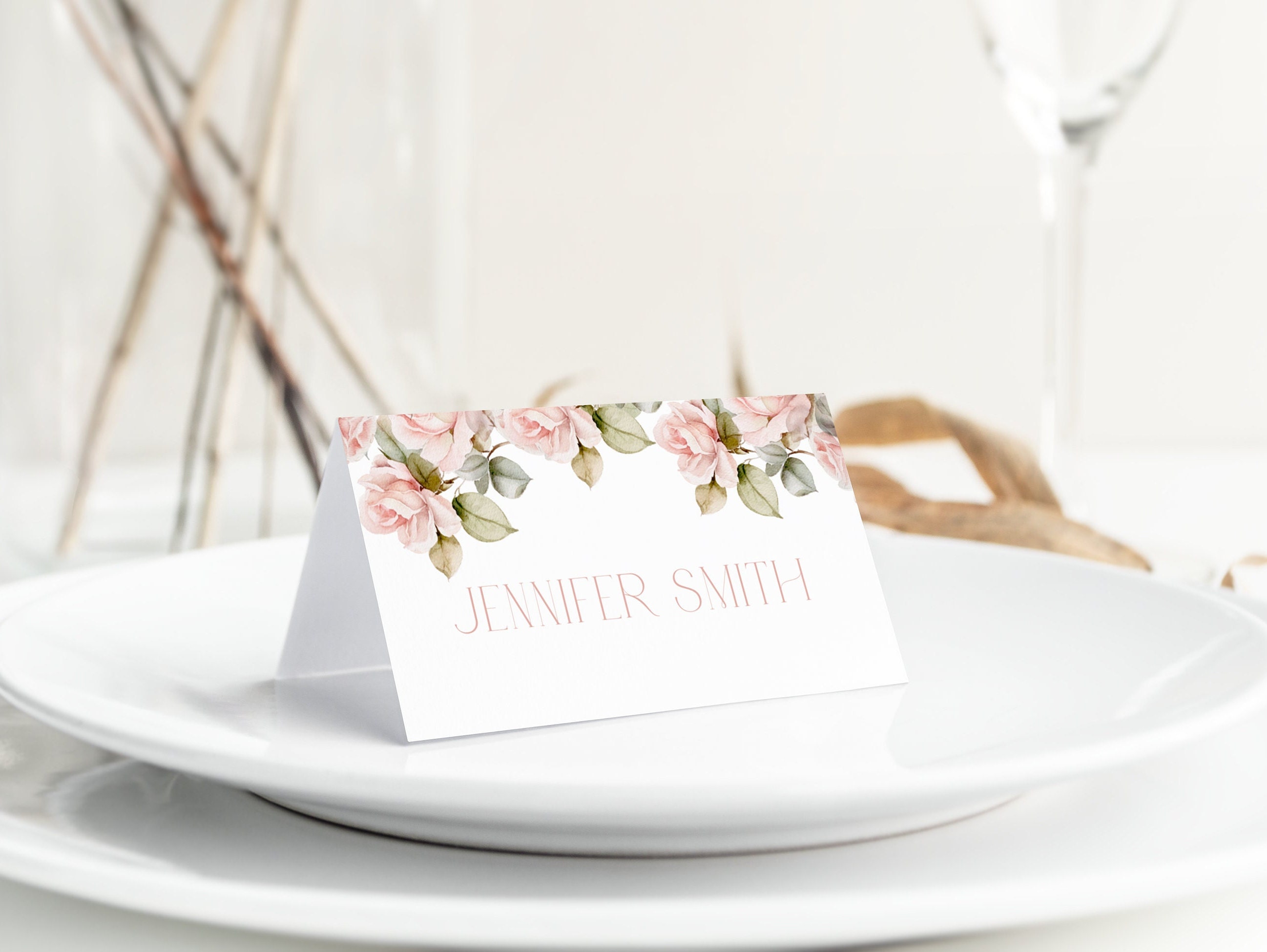 Dusty Pink Rose Place Card Template Blush Pink Place Card Rose Wedding ...