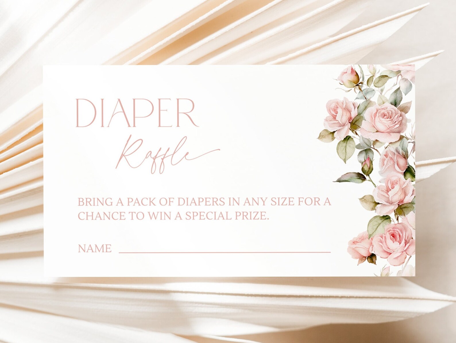 Dusty Pink Rose Diaper Raffle Card Baby Shower Diaper Raffle Tickets ...
