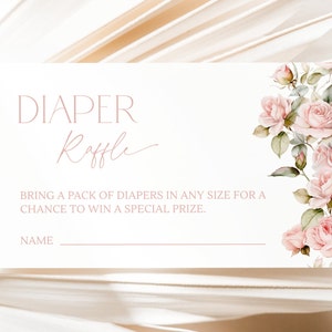 Dusty Pink Rose Diaper Raffle Card Baby Shower Diaper Raffle Tickets ...