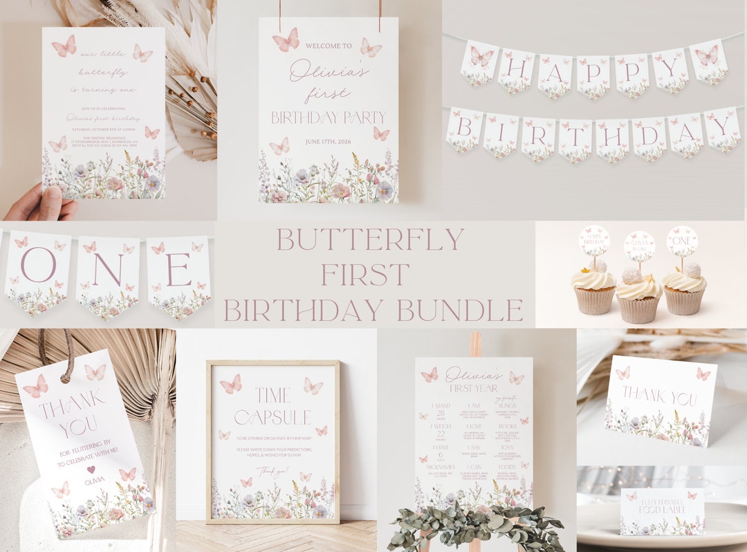 Butterfly First Birthday Bundle Butterfly Birthday Bundle Butterfly ...