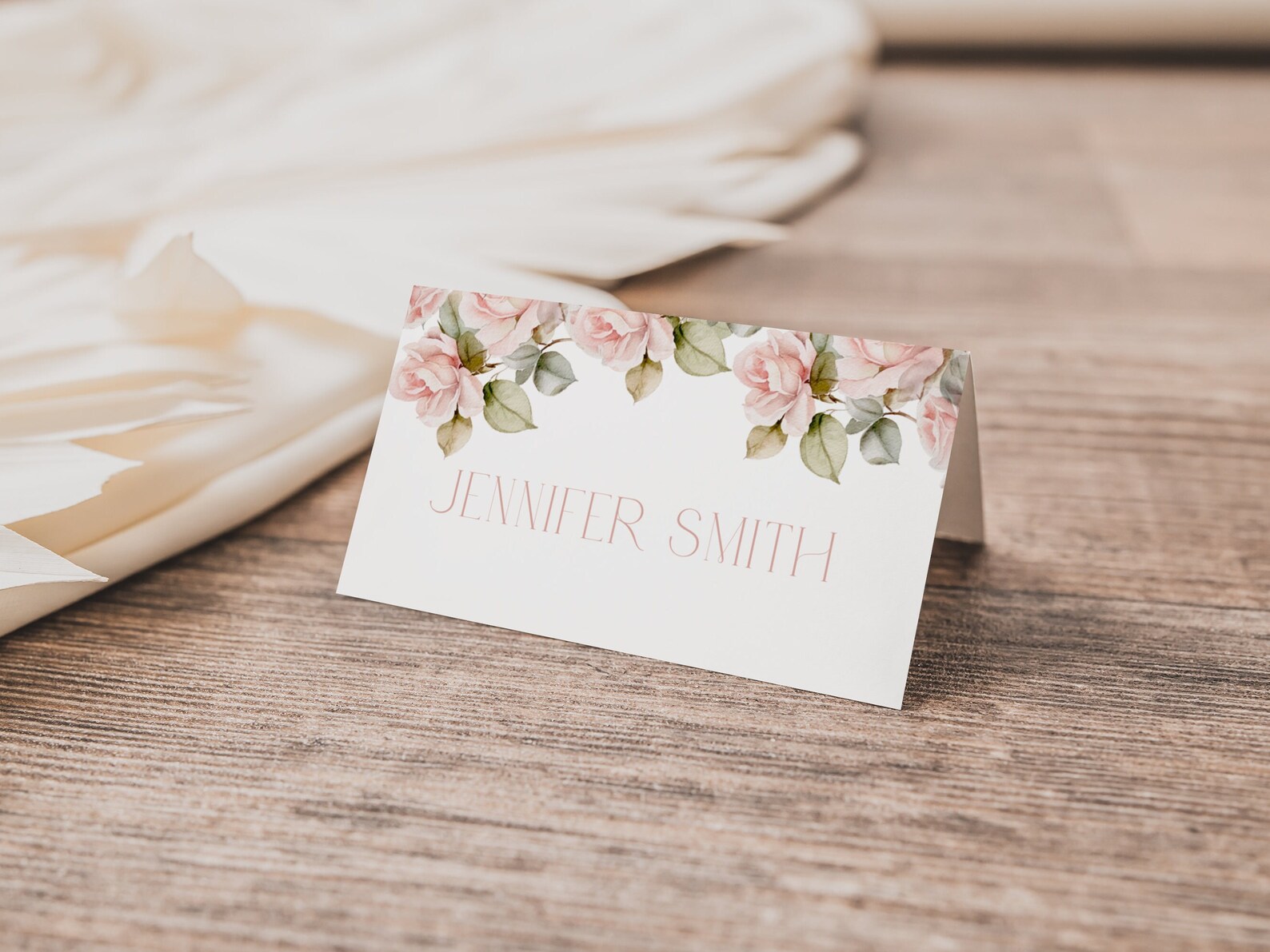 Dusty Pink Rose Place Card Template Blush Pink Place Card Rose Wedding ...